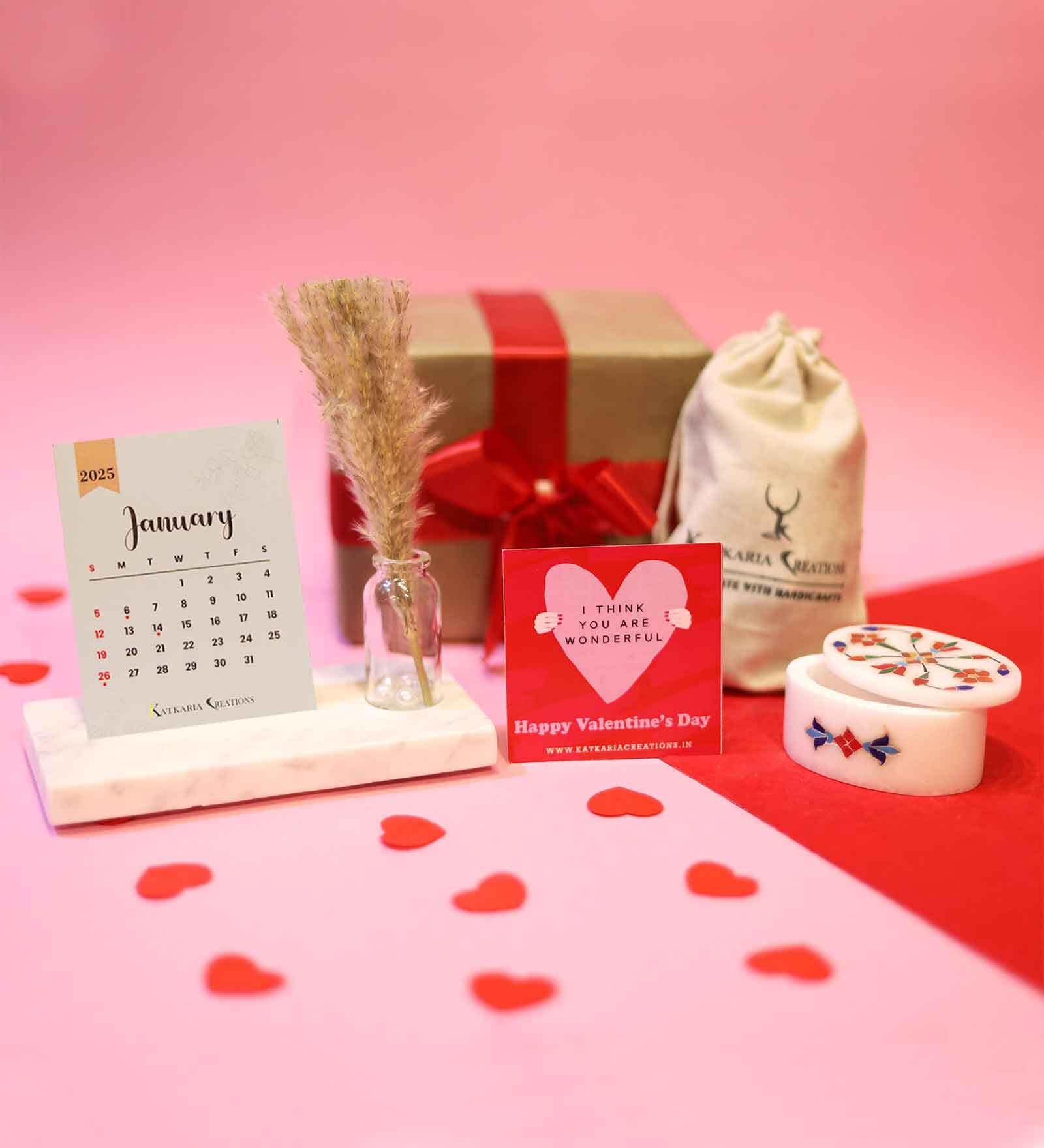 Buy Valentines Day Gift with Oval Marble Box & Desk Calendar 2025 at 20 ...