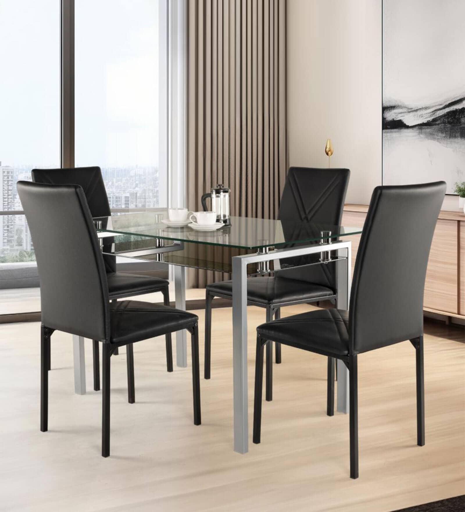Buy Vanilla Glass Top 4 Seater Dining Set In Black Colour at 26% OFF by ...