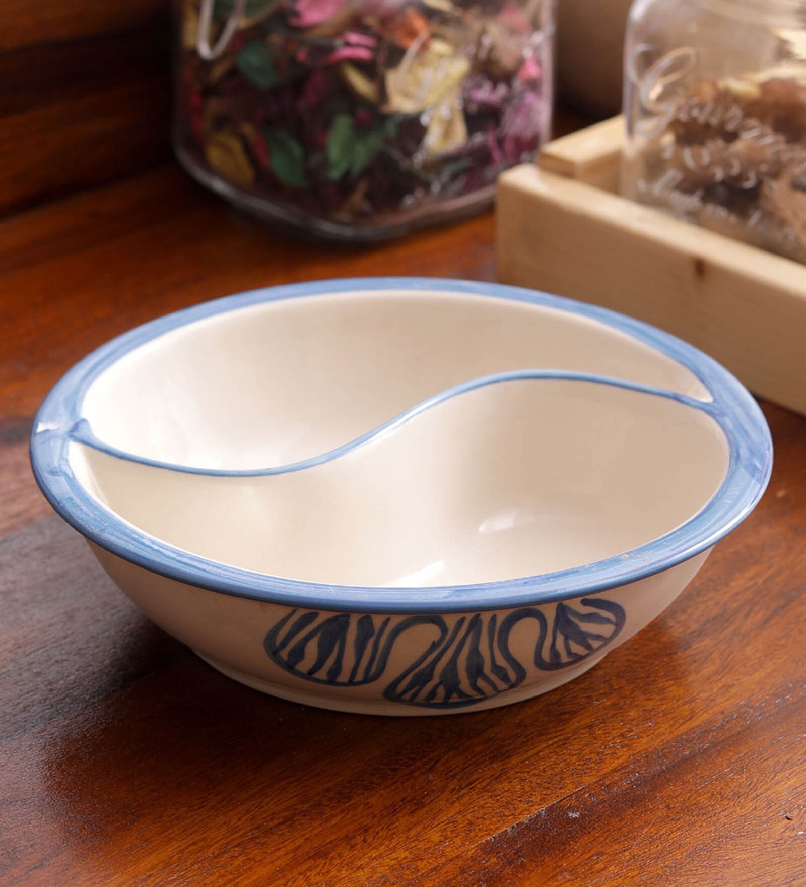 Buy Vareesha Blue Flowers Partitioned Ceramic Snack & Fruit Serving ...