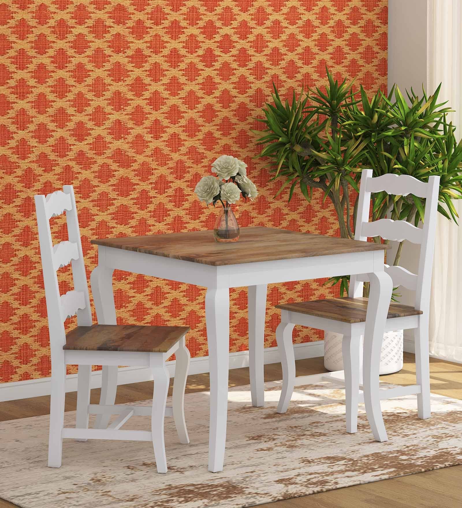 Buy Vaughn Solid Wood 2 Seater Dining Set in White & Natural Finish by ...