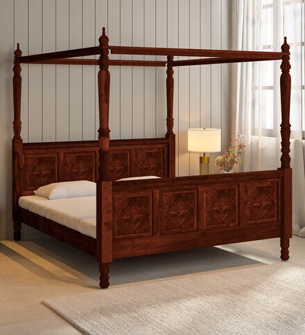 Buy Vayaka Sheesham Wood King Size Poster Bed in Honey Oak Finish Online - Poster Beds - Beds ...