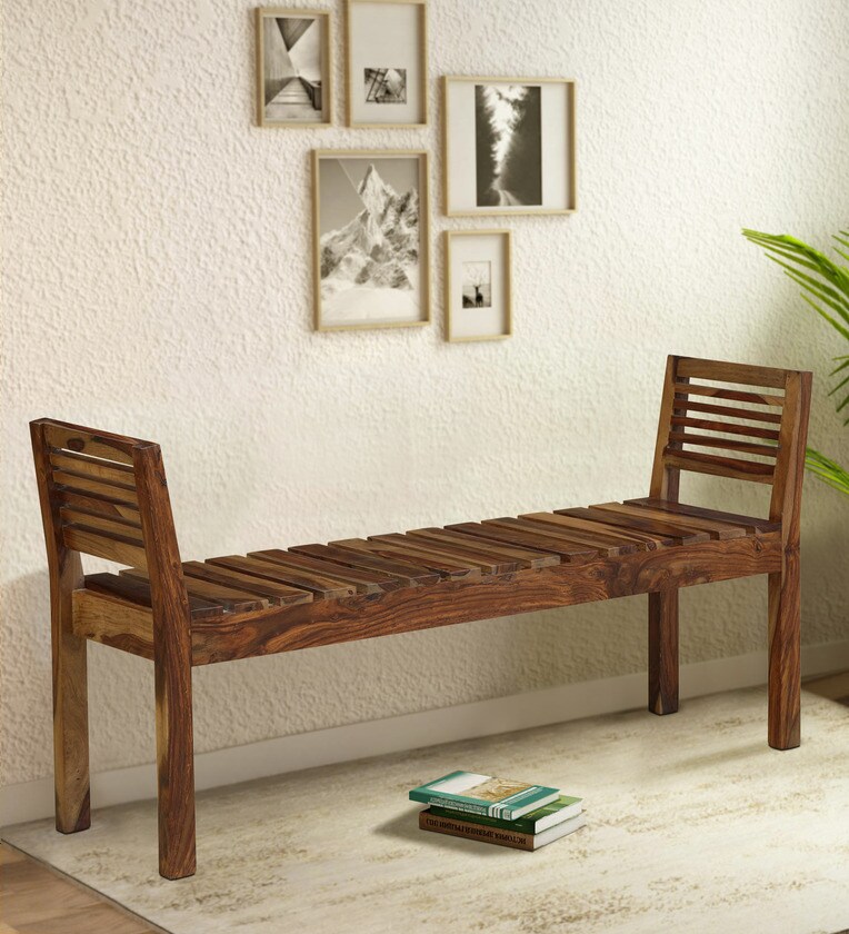 Buy Wertle Sheesham Wood Bench In Rustic Teak Finish Online - Benches ...