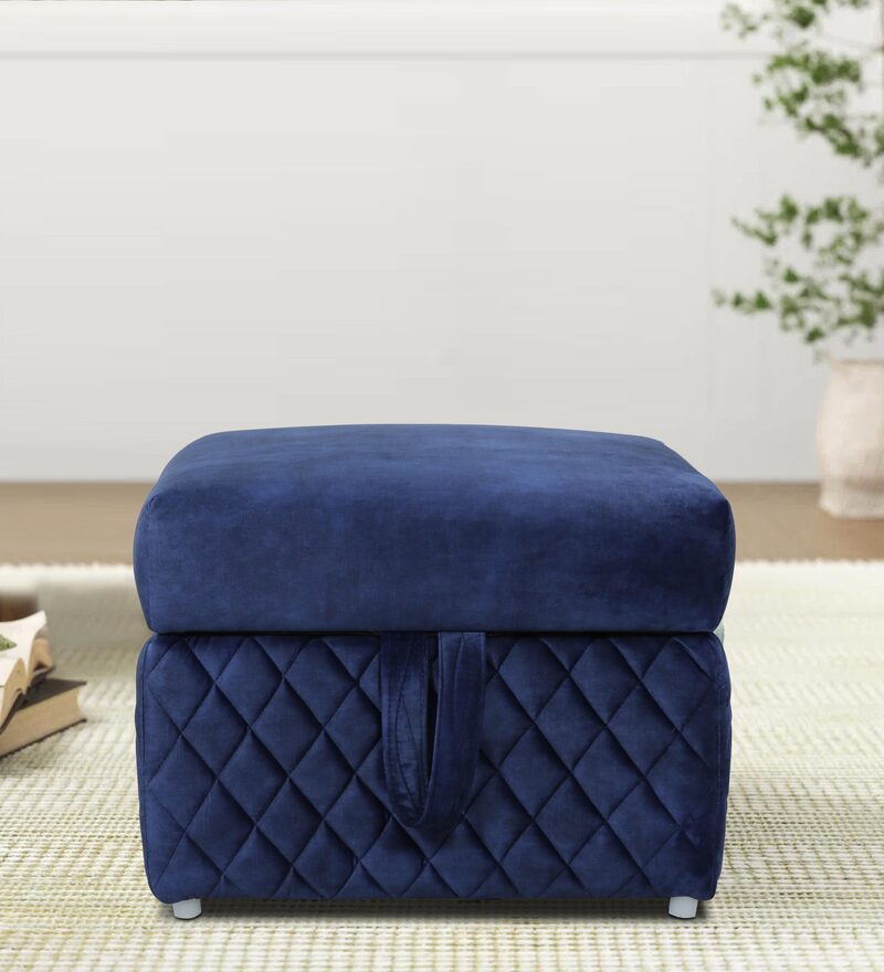 Buy Valencia Velvet Pouffe in Royal Blue Colour by Vittoria Online ...
