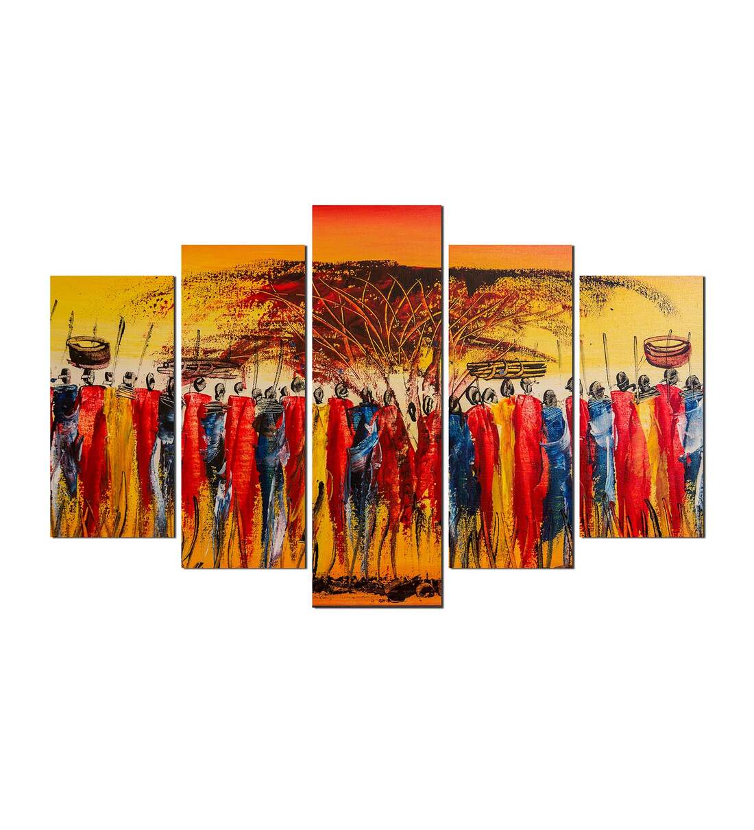 Buy Velvet Laminated \Modern African Art\ Set of 5 Wall Art Panels by ...