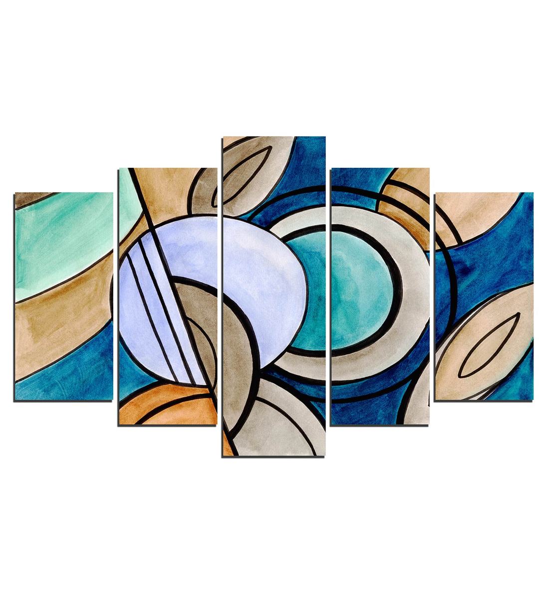 Buy Velvet Laminated Blue Wood Unframed Abstract Art Panel Set of 5 ...