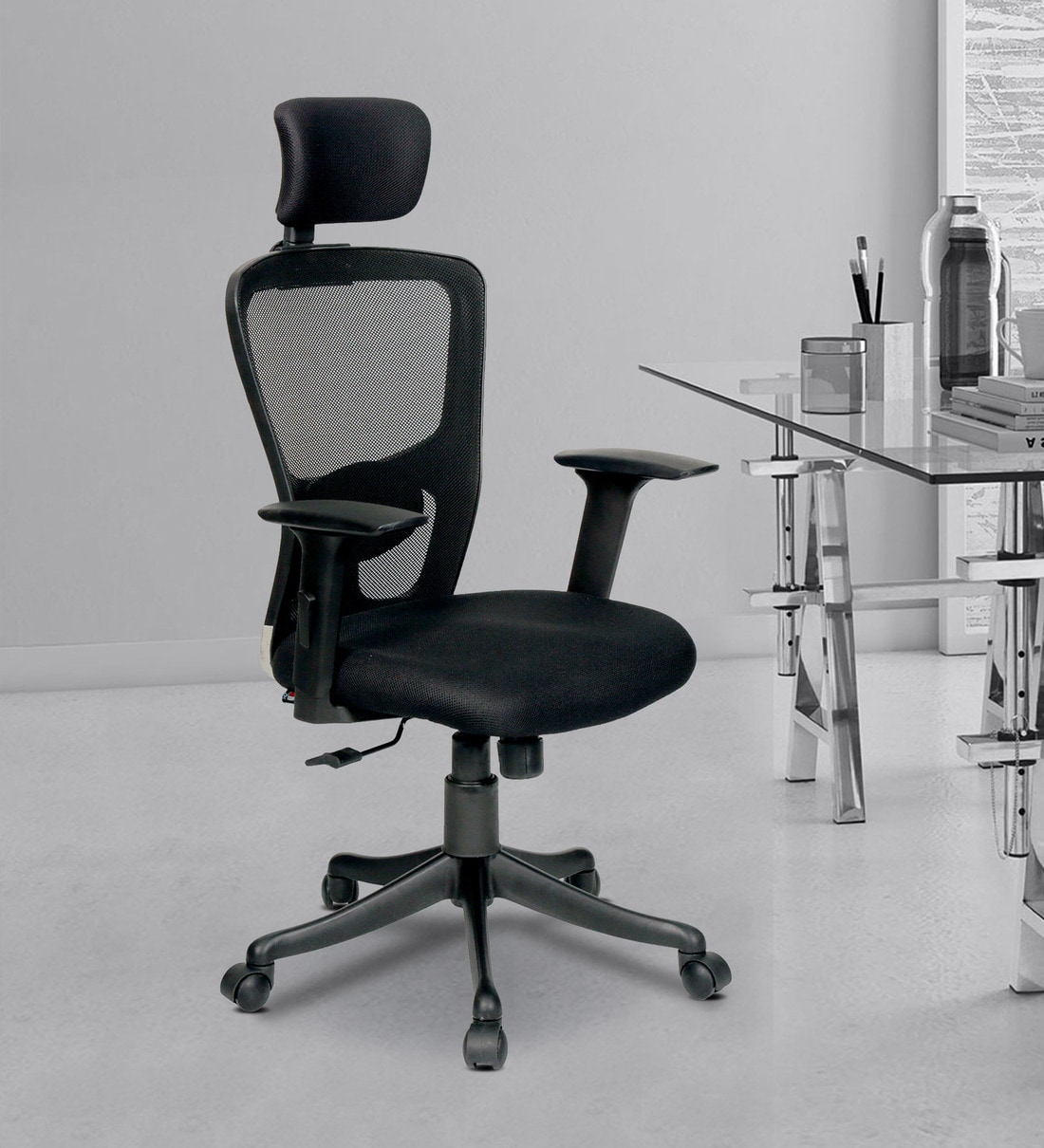 Buy Venice High Back Ergonomic Chair with Headrest in Black Colour ...