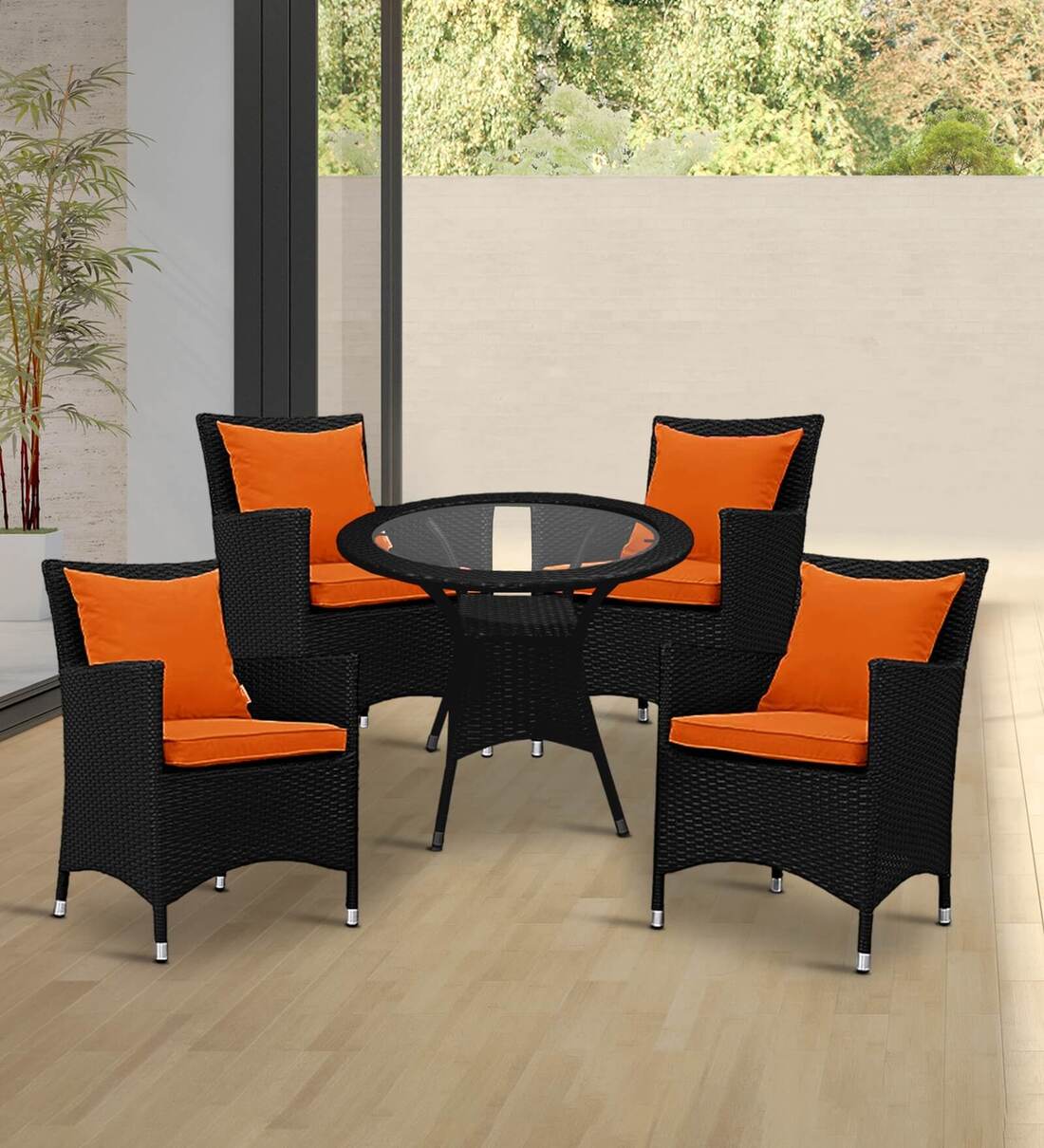 Buy Veranda Wicker Outdoor Table with Chair Sets in Courduroy Black ...