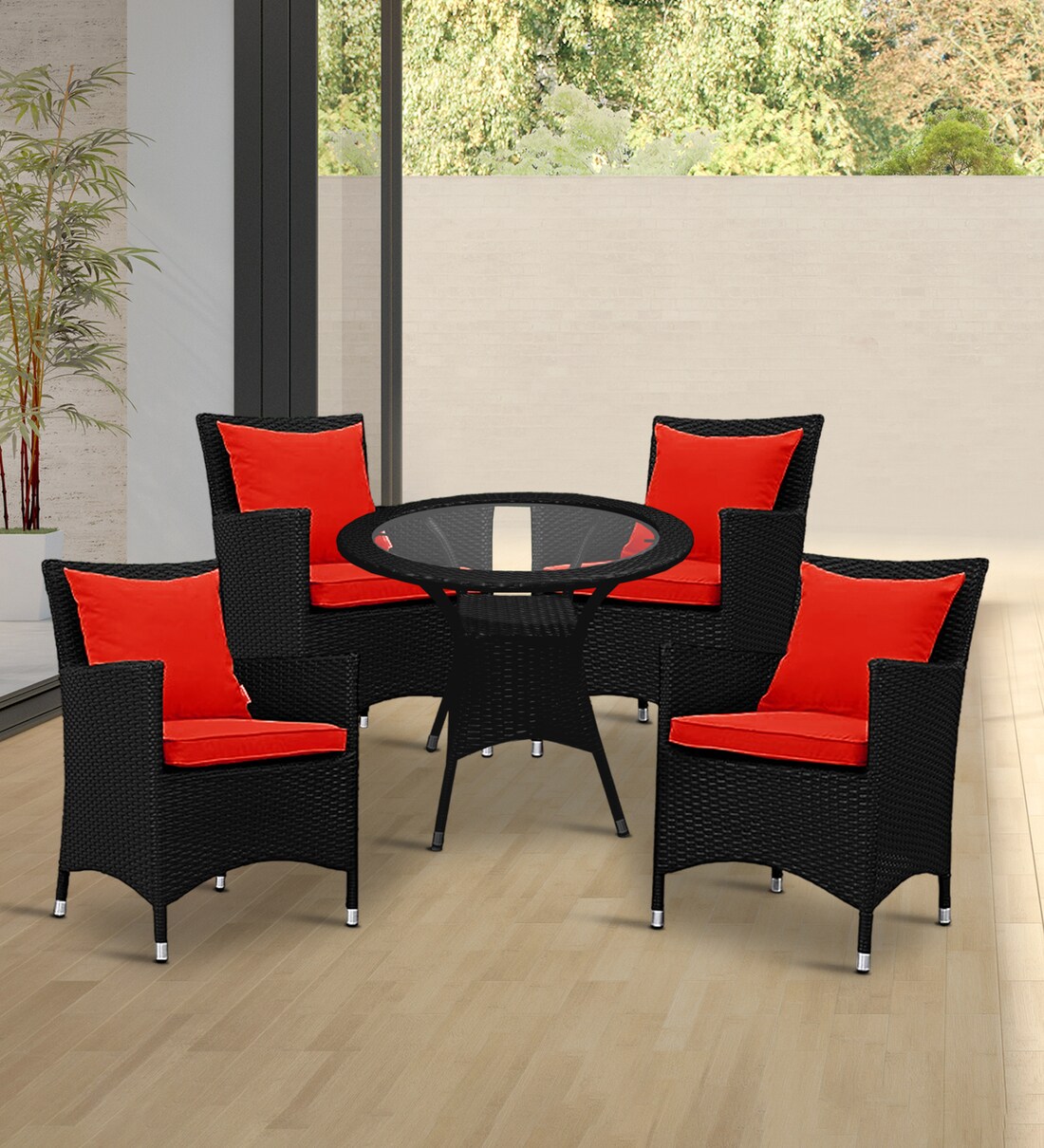 Buy Veranda Wicker Outdoor Table with Chair Sets in Courduroy Black ...