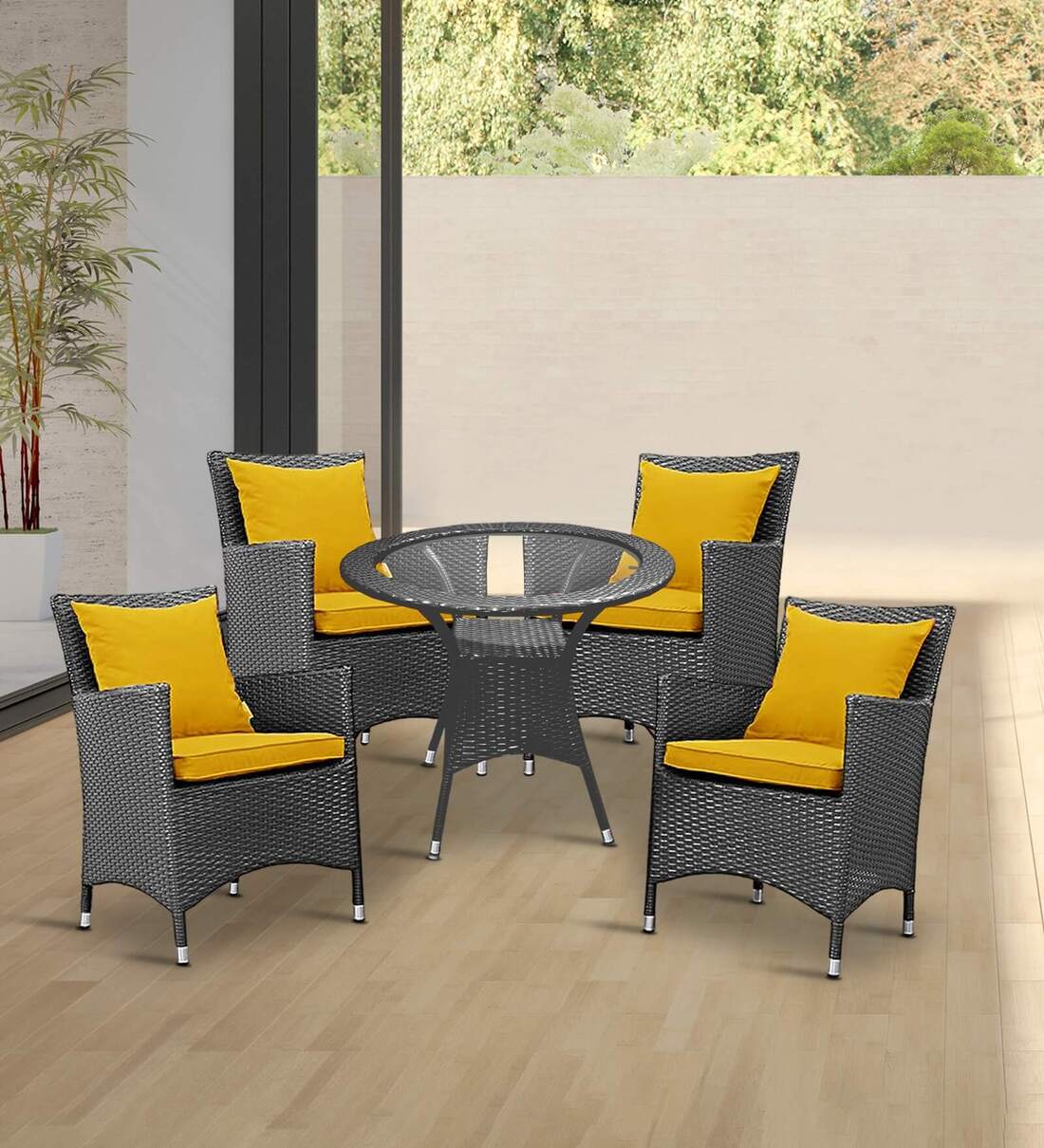 Buy Veranda Wicker Square Patio Table with Chair Sets in Courduroy Grey ...