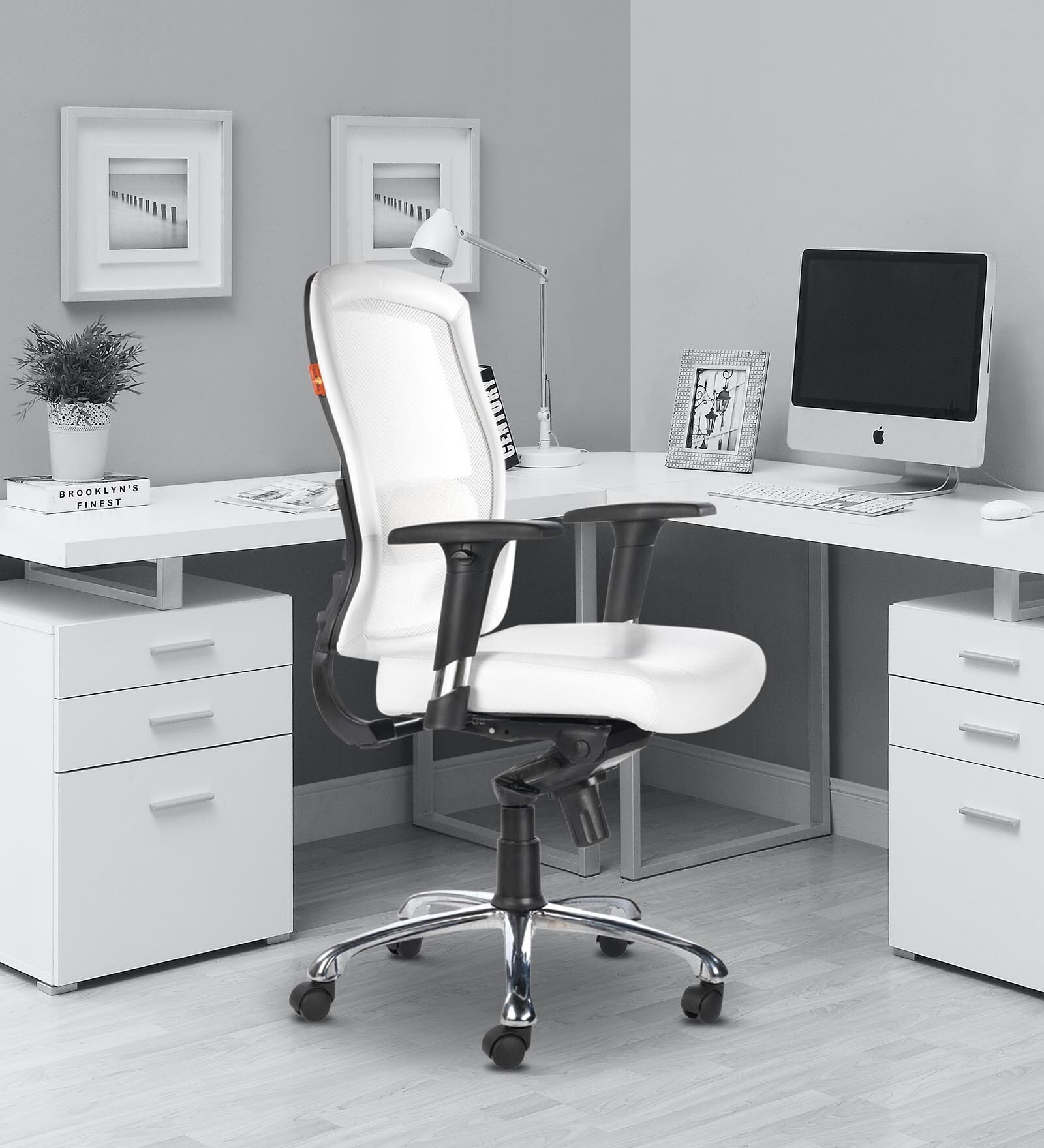 Buy Vecta Mid Back Ergonomic Chair in White Colour by Bluebell ...