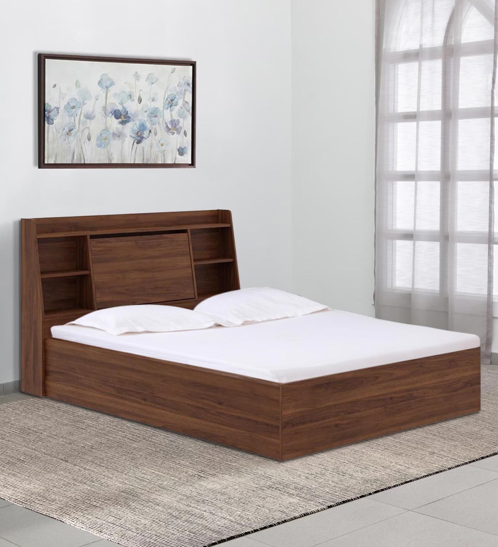 Buy Venus Upholstered Queen Size Bed In Columbian Walnut Colour With ...