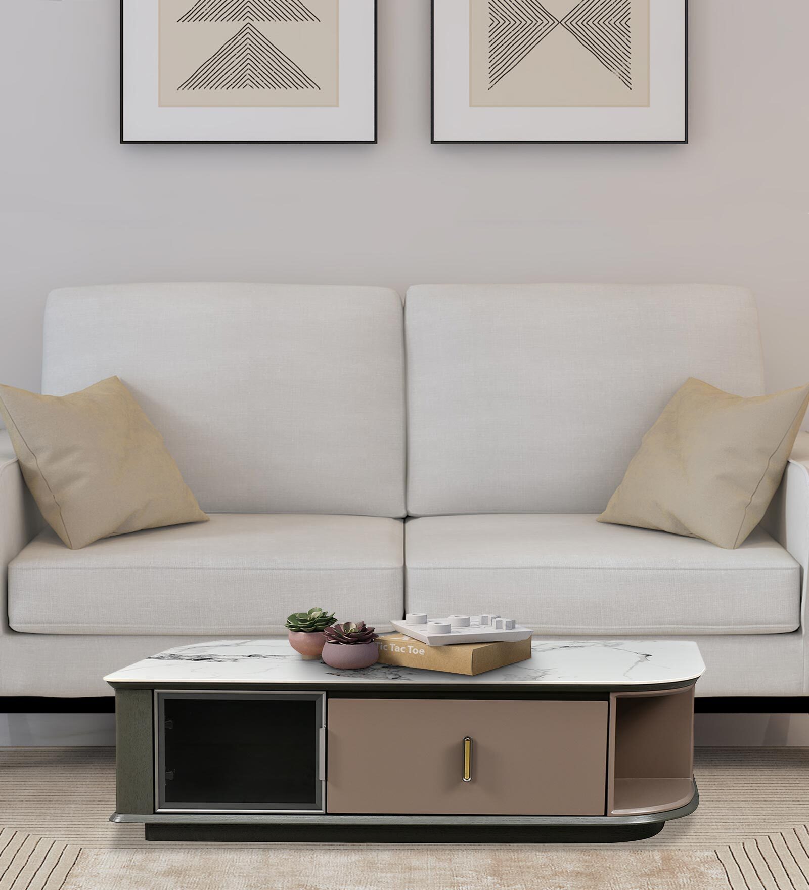 Buy Verve Marble Coffee Table in White And Grey Colour With Drawers at ...