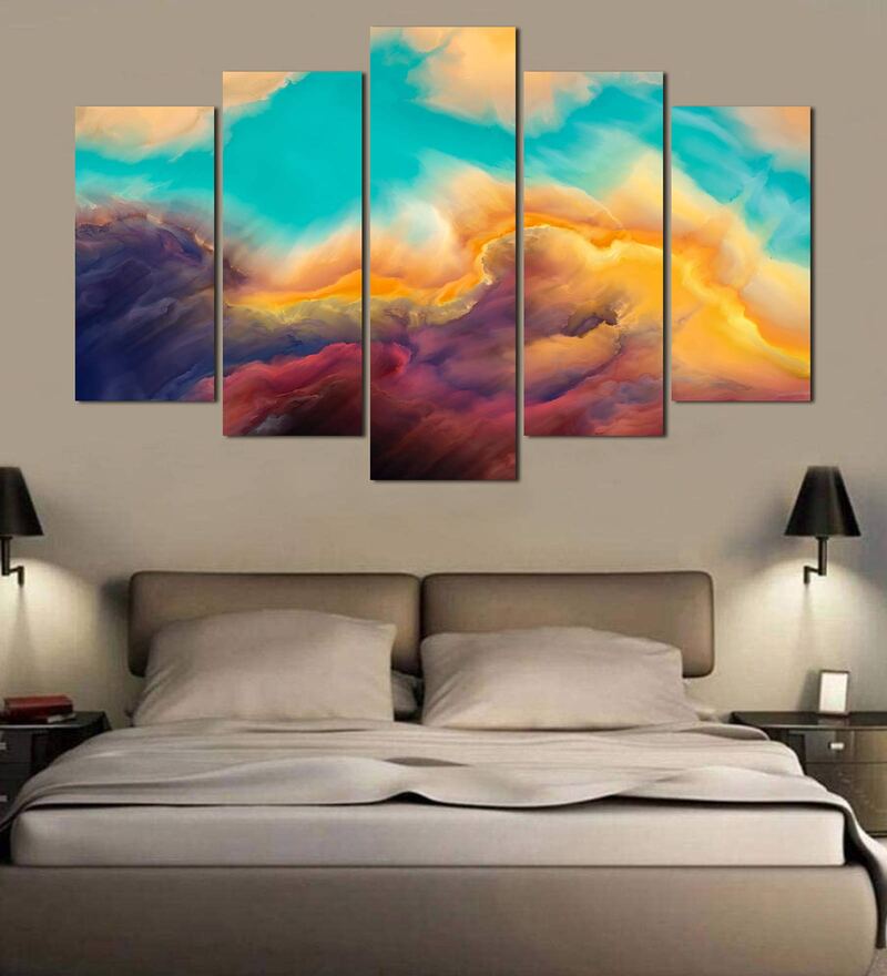 Buy Velvet Laminated \Admiring Abstarct Art\ Set of 5 Wall Art Panels ...