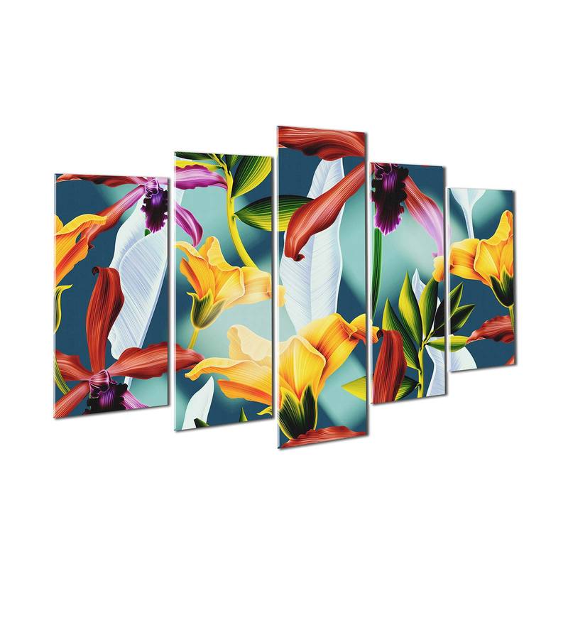 Buy Velvet Laminated Floral Set of 5 Wall Art Panels by Wens Online ...