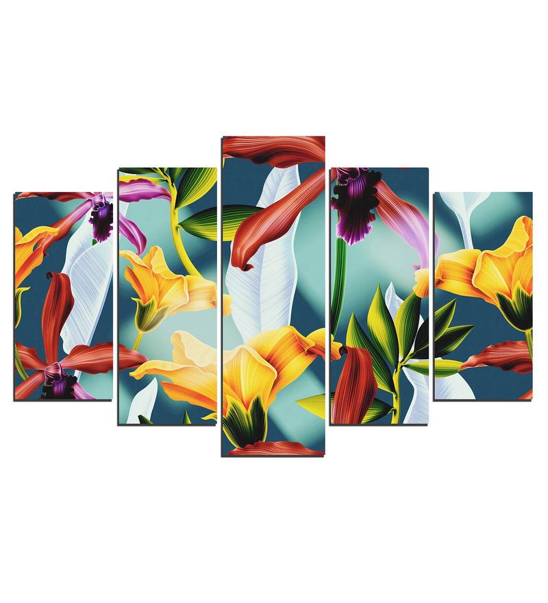Buy Velvet Laminated Floral Set of 5 Wall Art Panels by Wens Online ...