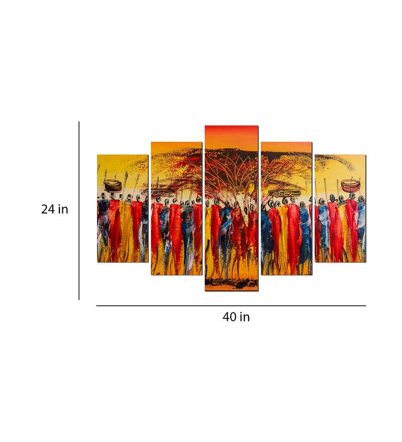 Buy Velvet Laminated \Modern African Art\ Set of 5 Wall Art Panels by ...