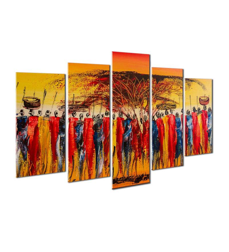 Buy Velvet Laminated \Modern African Art\ Set of 5 Wall Art Panels by ...