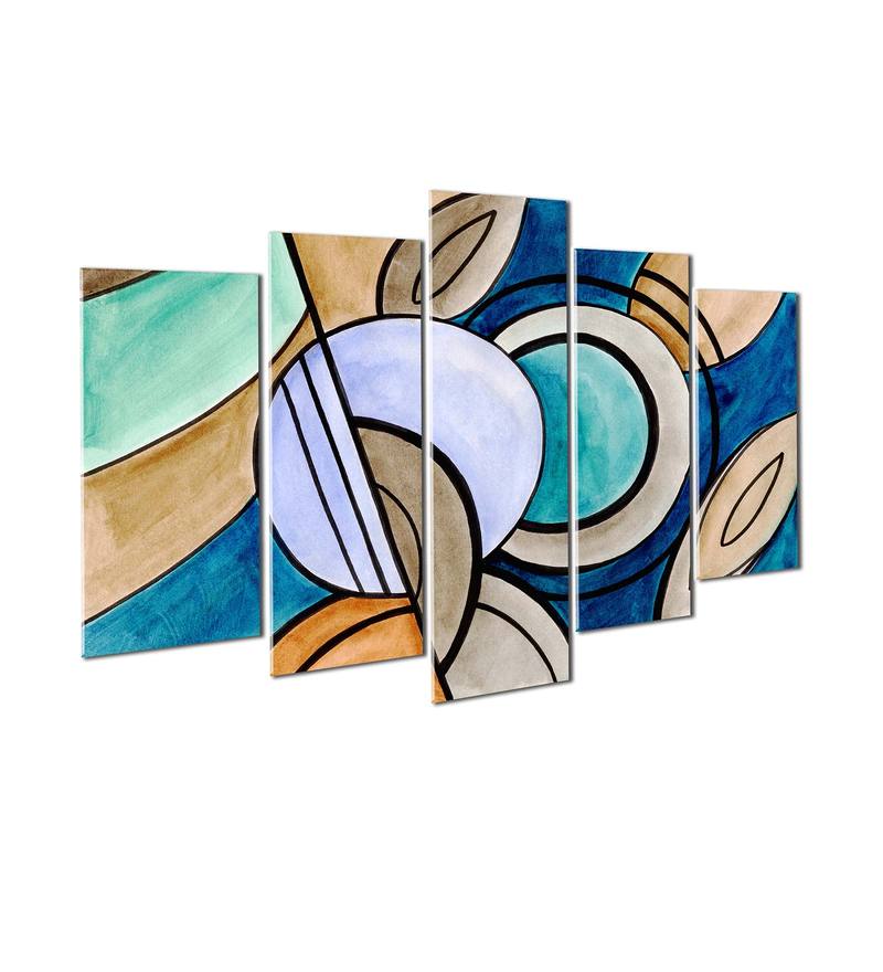 Buy Velvet Laminated Blue Wood Unframed Abstract Art Panel Set of 5 ...