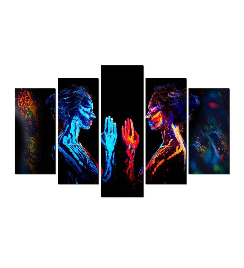 Buy Velvet Laminated \Modern Ladies Doing Meditation\ Set of 5 Wall Art ...