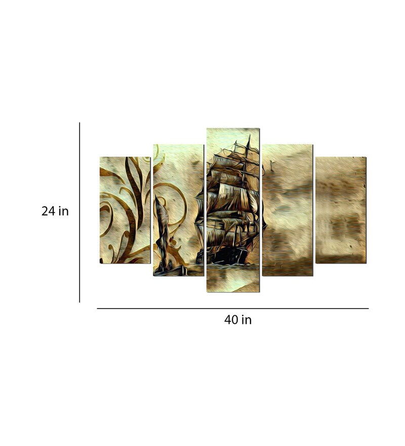 Buy Velvet Laminated \Sailing Vessel\ Set of 5 Wall Art Panels by Wens ...