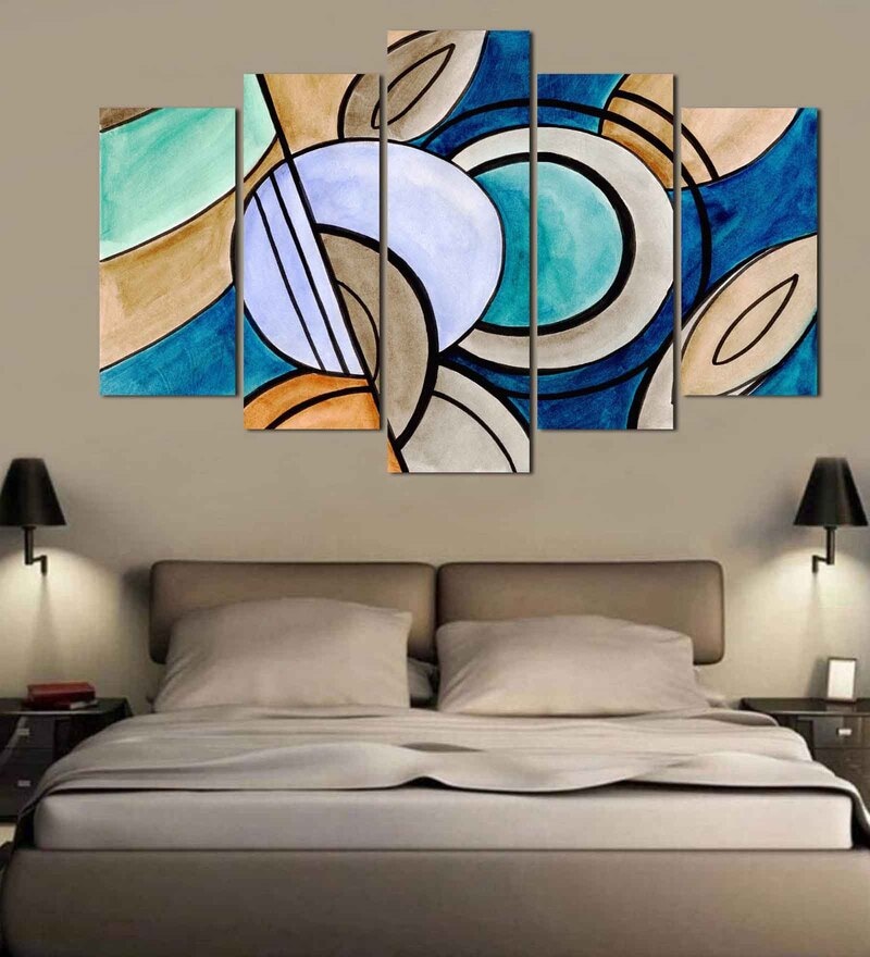 Buy Velvet Laminated Blue Wood Unframed Abstract Art Panel Set of 5 ...
