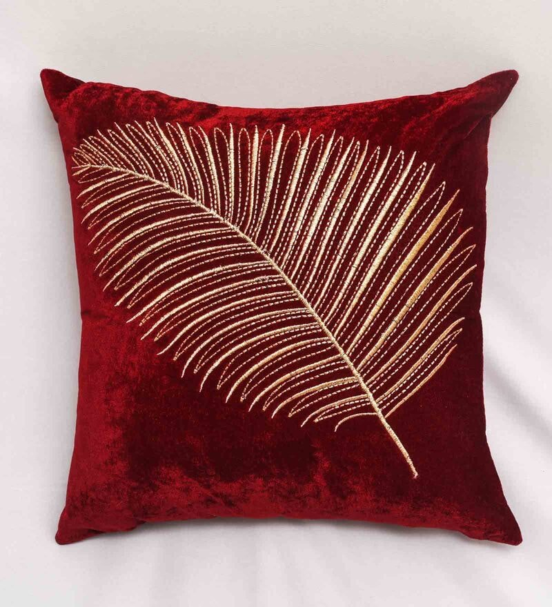 Buy Chinar Red Leaf Embroidery Cushion Cover 16x16 Pack of 1by Decoghar ...