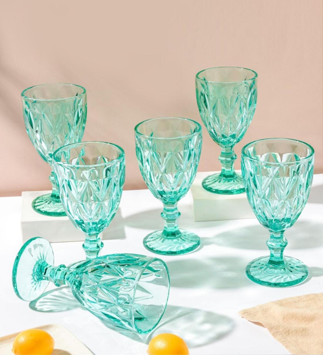 Buy Vintage 300ml Teal Blue Crystal Glass (Set of 6) Wine Glass at 49% ...