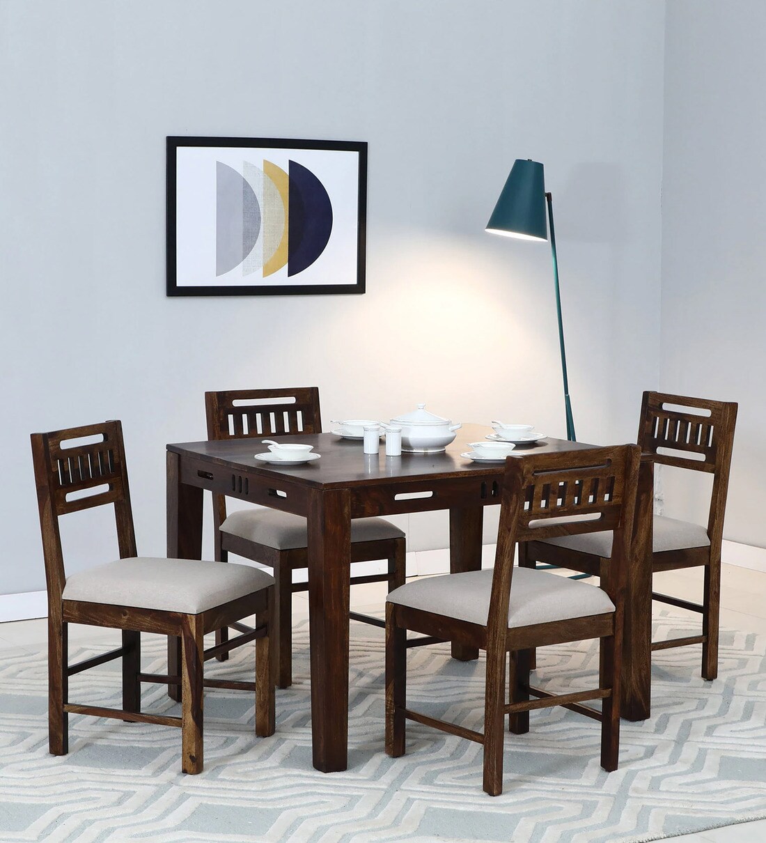 Buy Vipra Sheesham Wood 4 Seater Dining Set In Scratch Resistant Teak ...