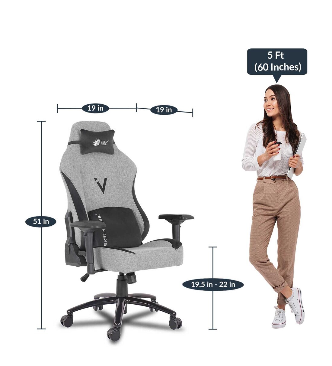 Buy Vision Fabric Gaming Chair in Grey Colour Online - Gaming Chairs ...
