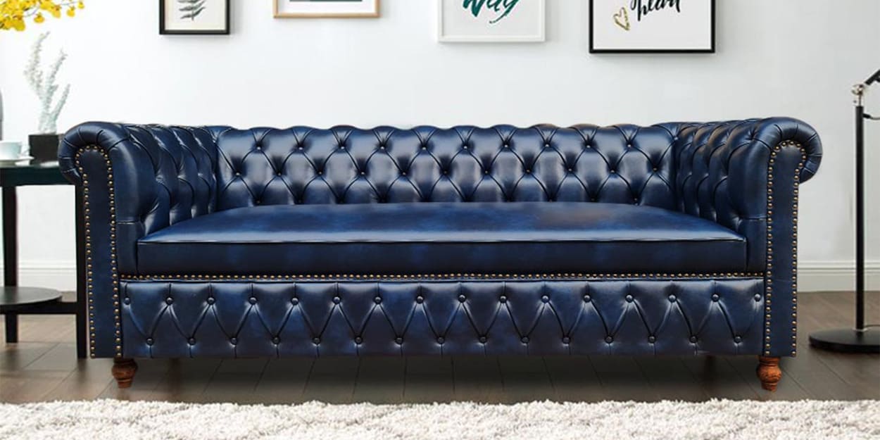 Navy Blue Chesterfield Leather Sofa | Baci Living Room
