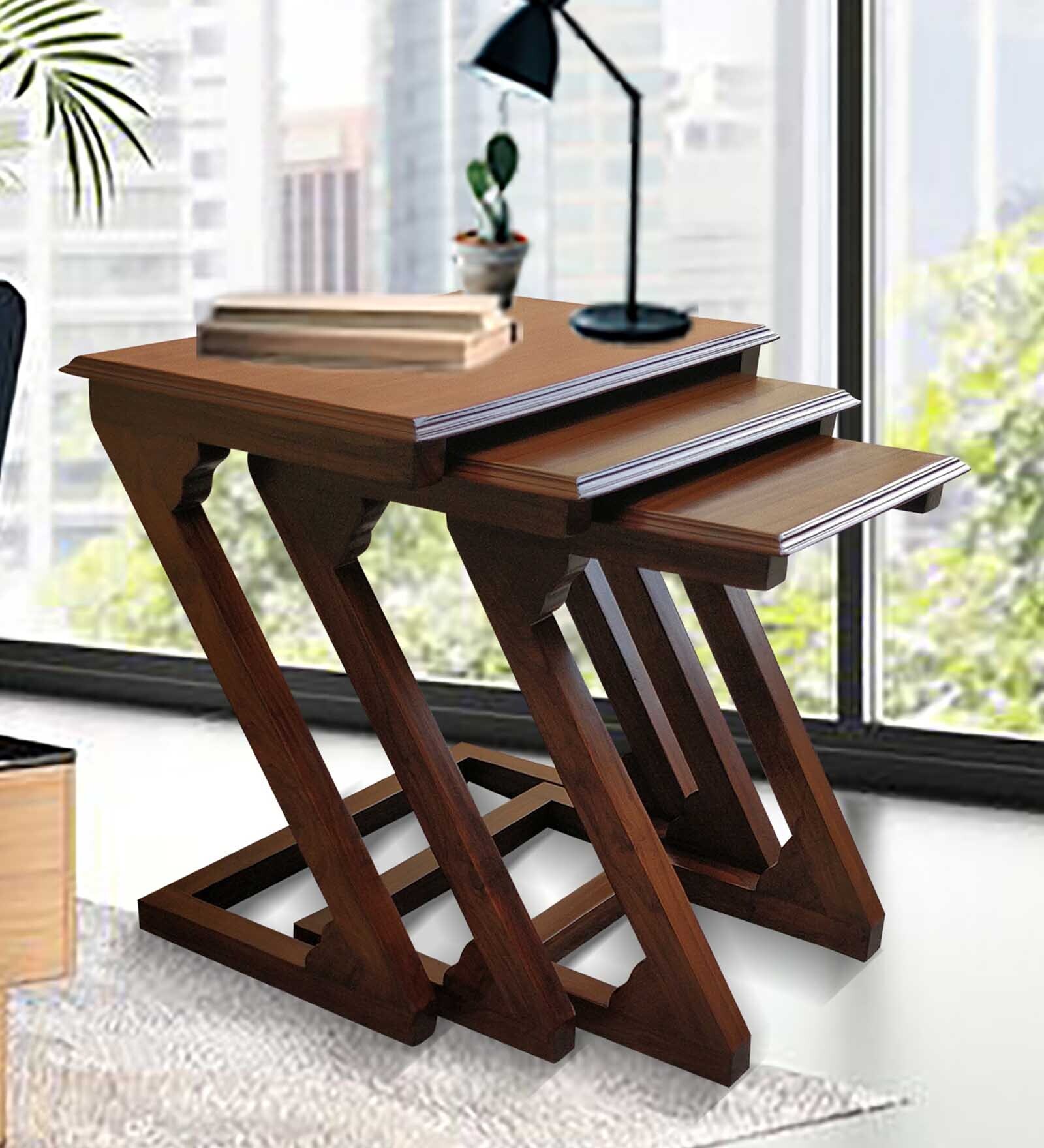 Buy Victoria Nest of Tables in Light Walnut Finish (Set Of 3) at 49% ...