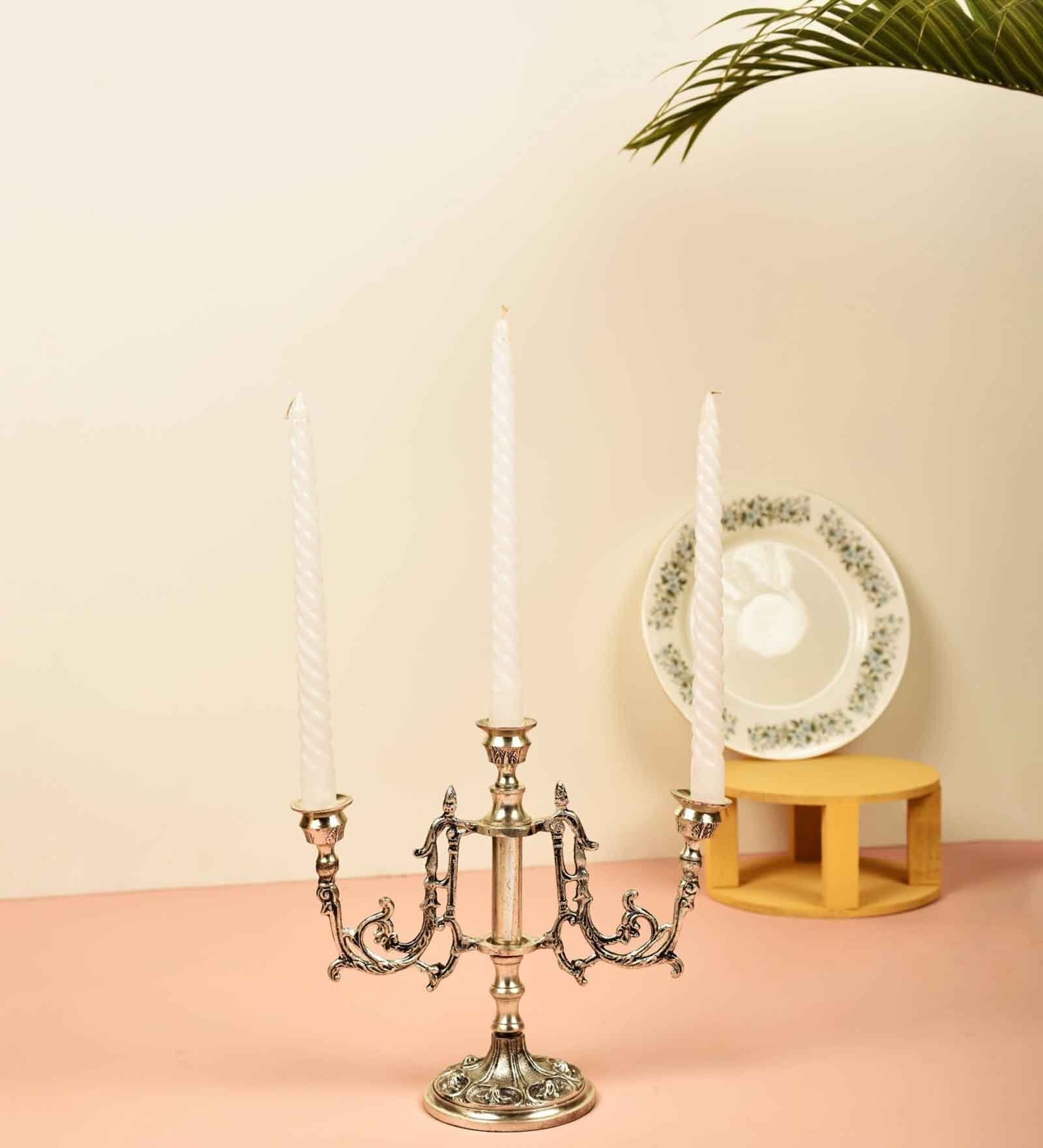 Buy Victorian Antique Silver Brass Pillar Candle Holder by Citilites at ...