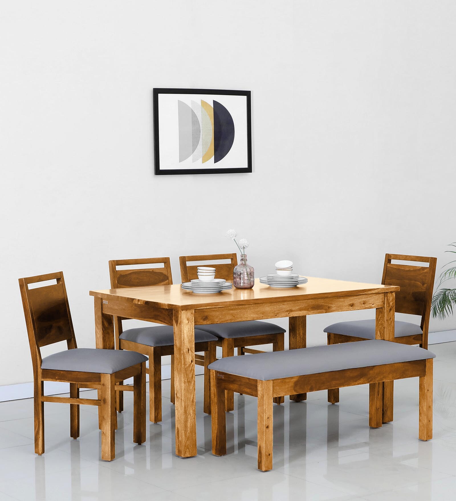 Buy Vinca Sheesham Wood 6 Seater Dining Set in Scratch Resistant Rustic ...