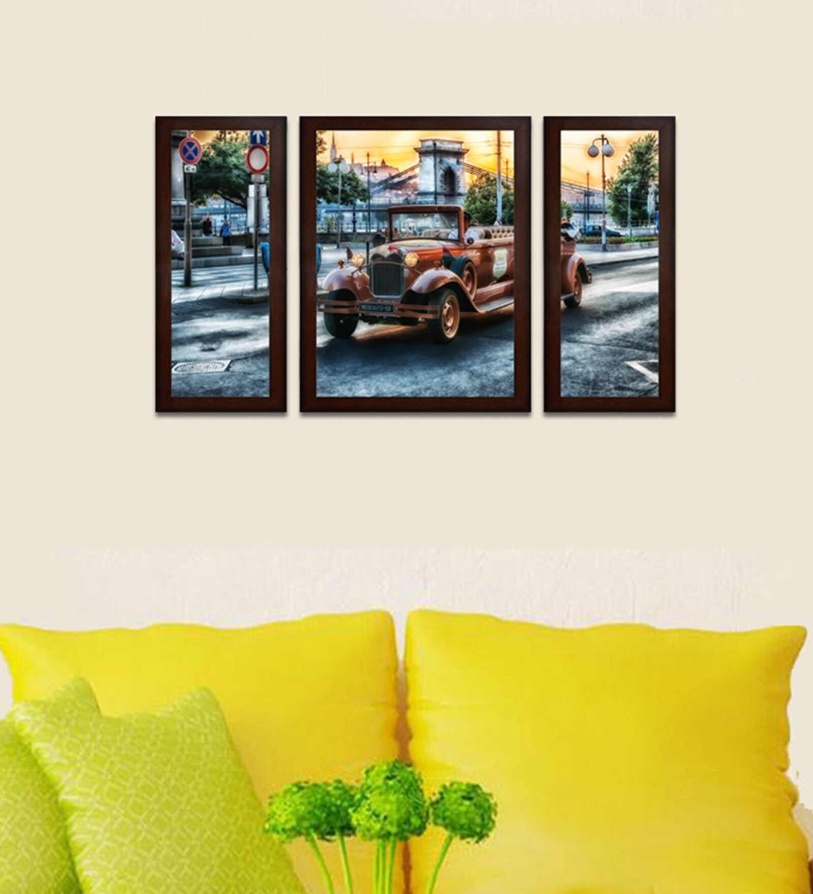 Buy Vintage Car MDF Set of 3 Wall Art Panel by Wens | Pepperfry