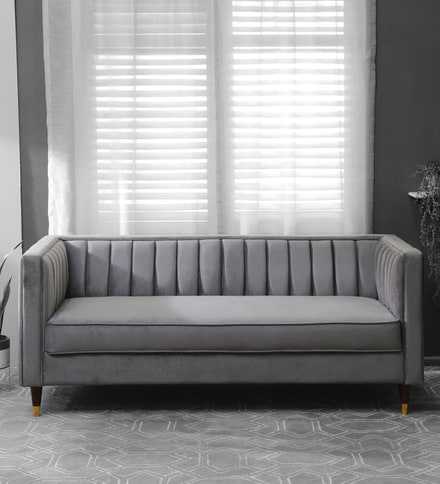 Buy Vito Velvet Fabric 3 Seater Sofa In Fossil Grey Colour By Casacraft ...