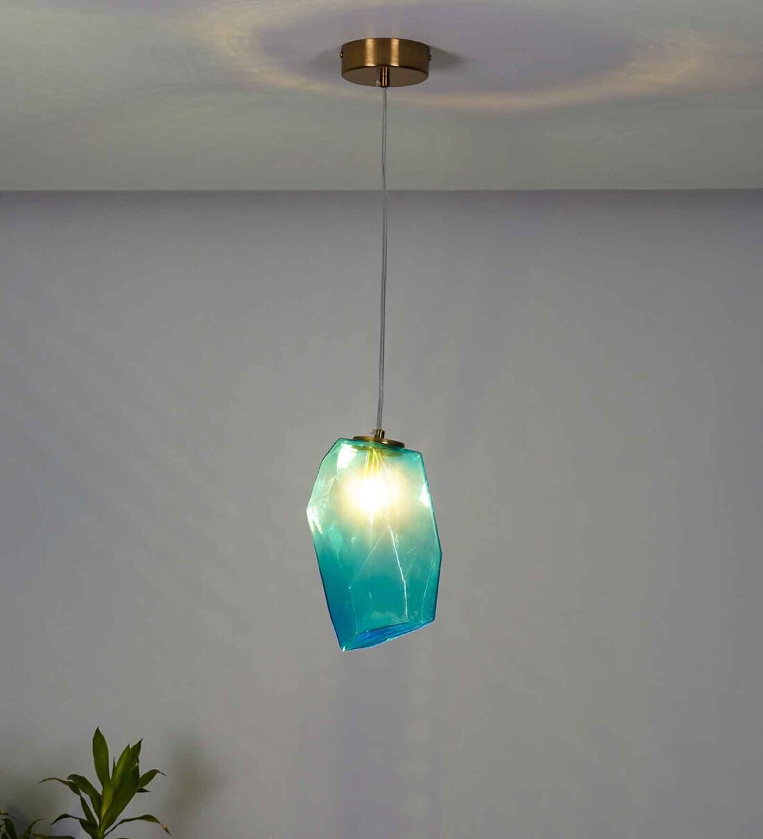 Buy Vogue Hartwell Single Light Firozi Color Glass Pendant Light at 24% ...