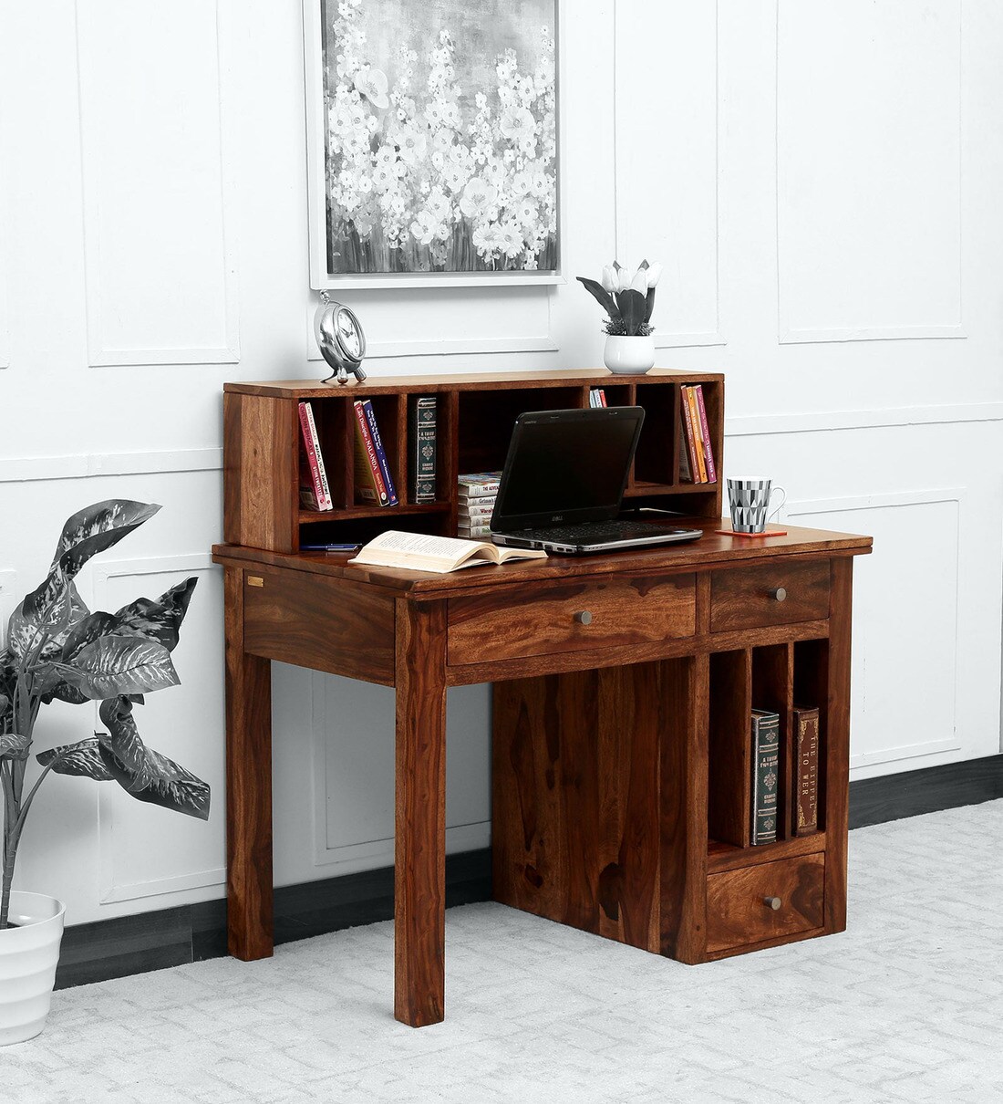 Buy Tori Solid Wood Writing Table In Rustic Teak Finish By Woodsworth ...