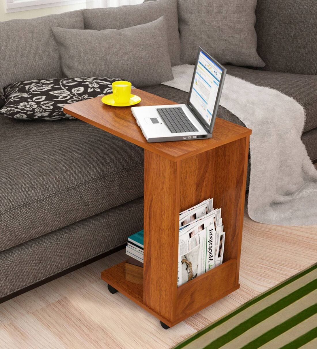 Buy Voyager C-Shape End Table in Brazilian Walnut Finish by Hoffice ...