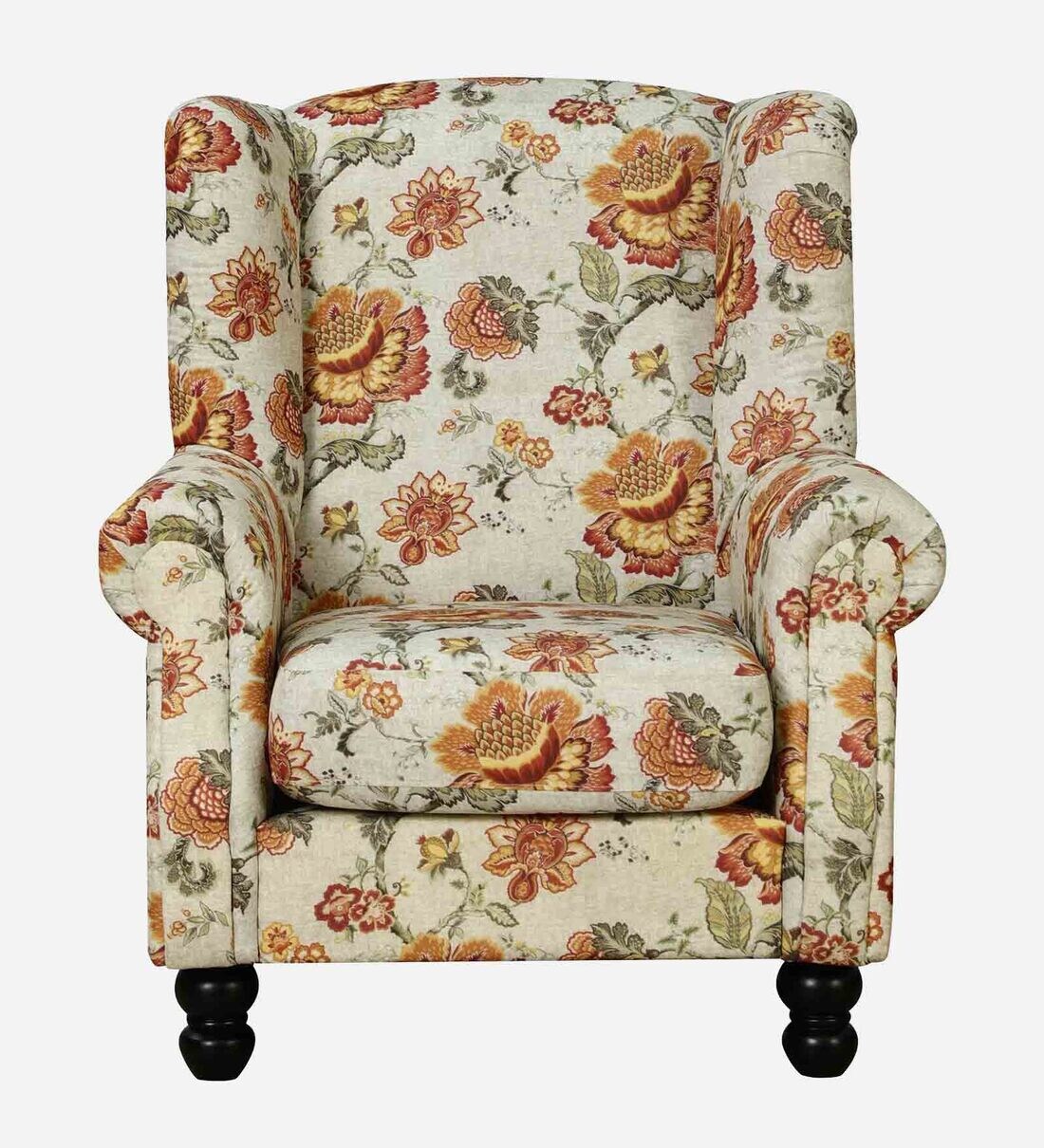 Buy Wales Fabric Wing Chair In Floral Red Colour By Amberville Online ...