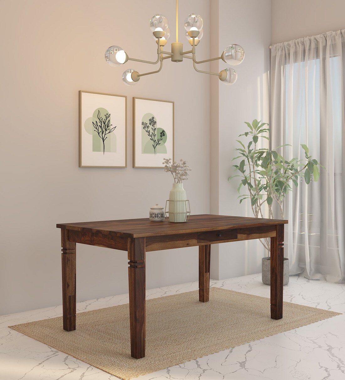 Buy Warsaw Sheesham Wood 6 Seater Dining Table In Provincial Teak ...