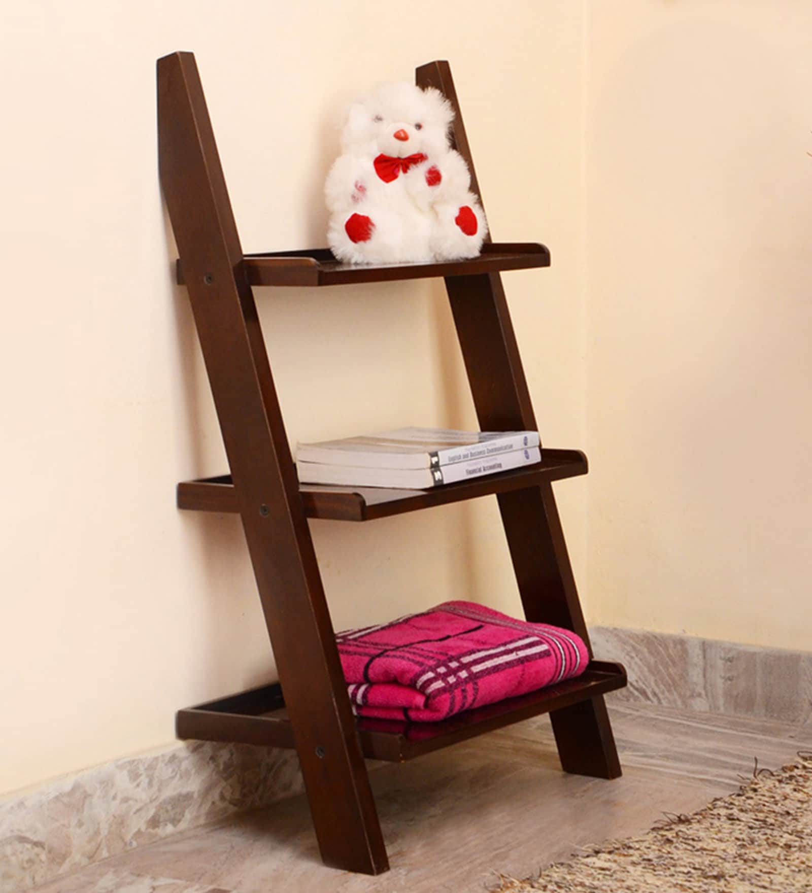 Buy Sheesham Wood 3 Tier Ladder Floating Book Shelf in Brown Colour by ...