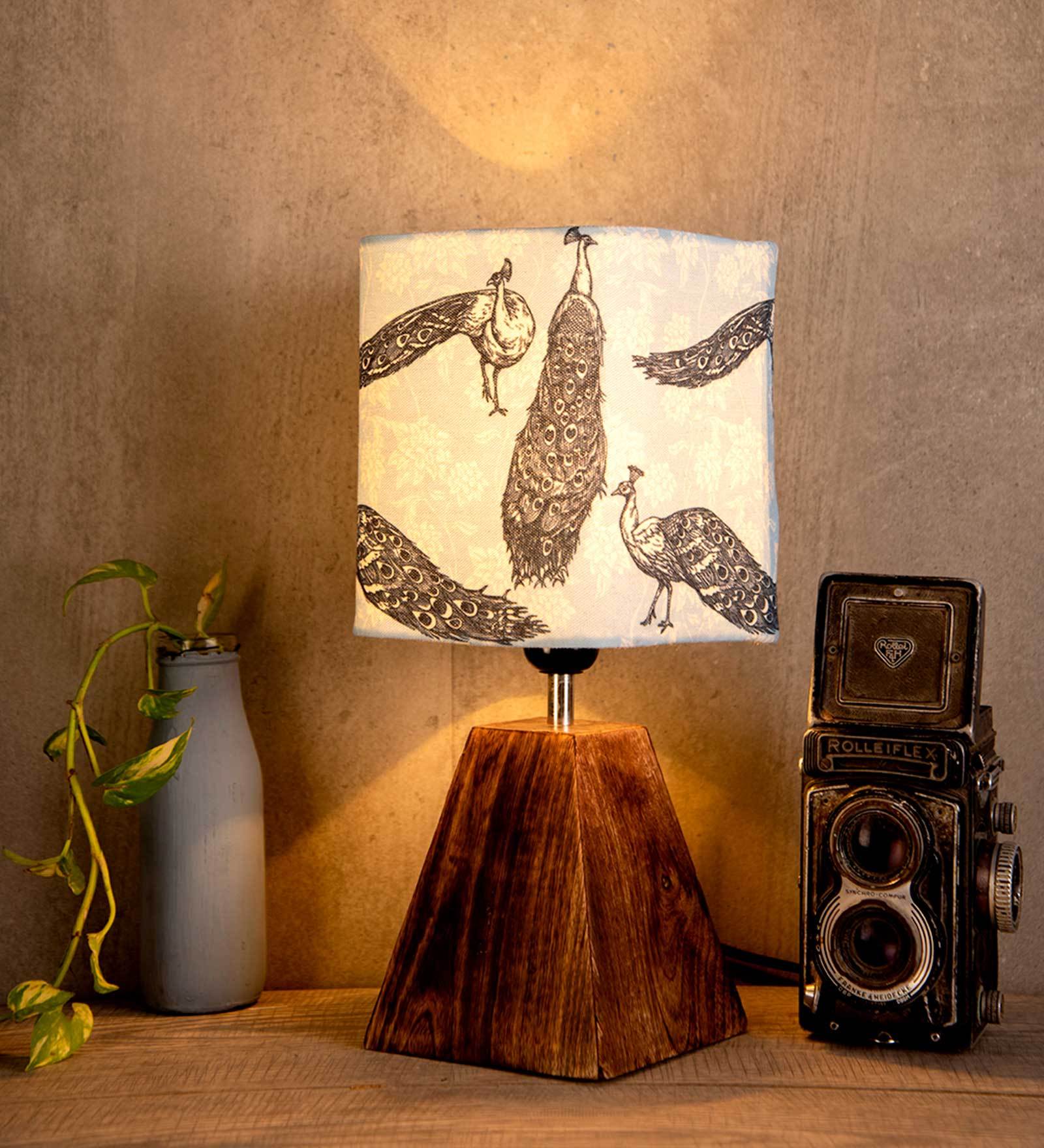 Buy Wandering Peacocks Pyramid Multicolor Canvas Shade Table Lamp With ...