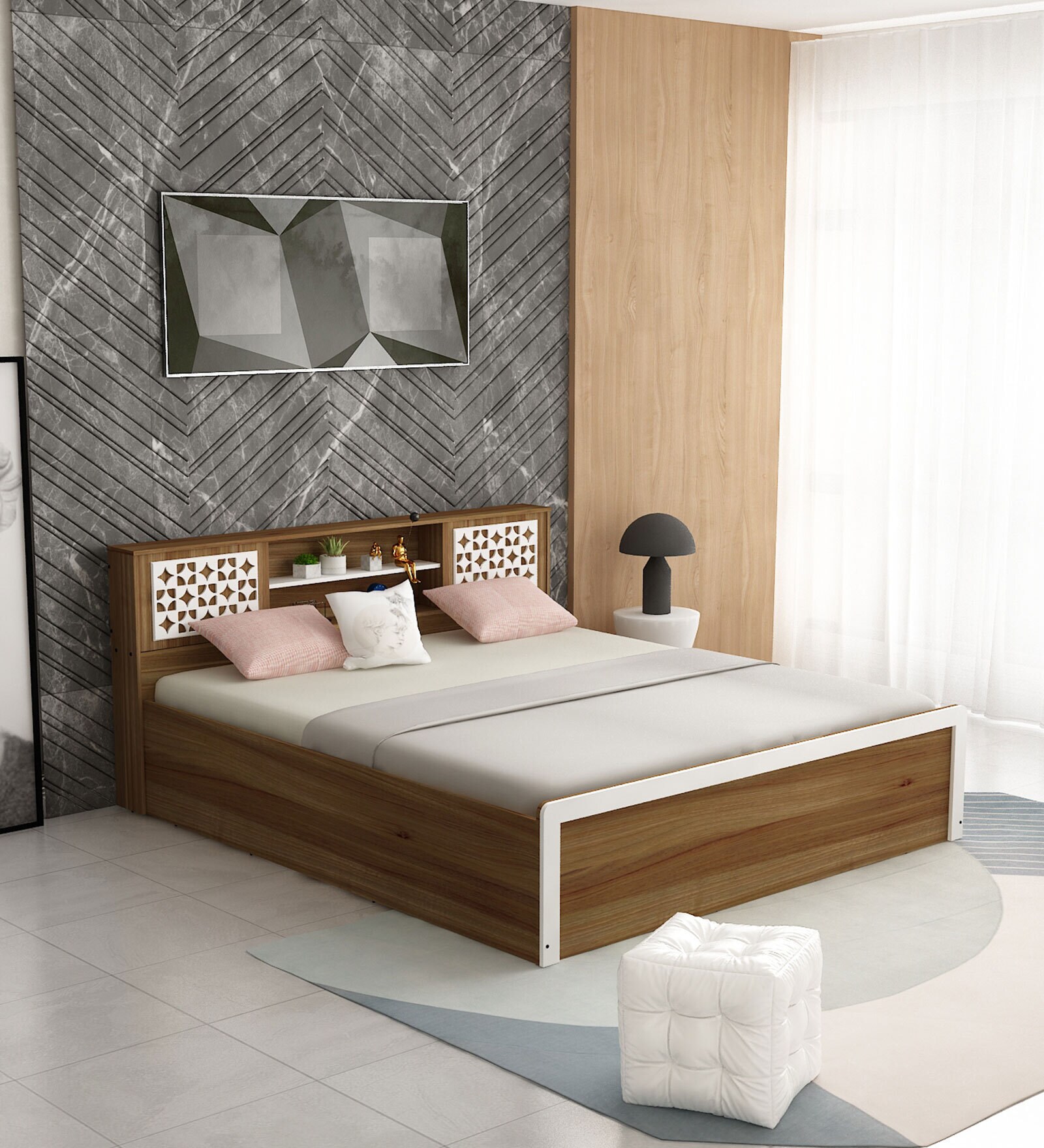 Buy Ward King Size Bed in Lyon Teak & White Colour With Storage at 54% ...