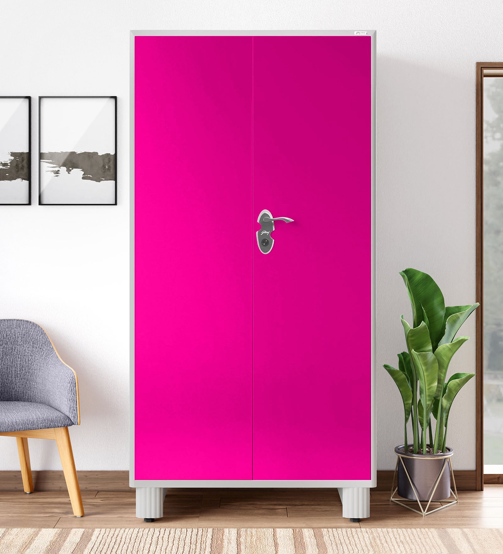 Buy Wardrobe H1 Steel 2 Door Wardrobe in Textured Deep Pink Colour at ...