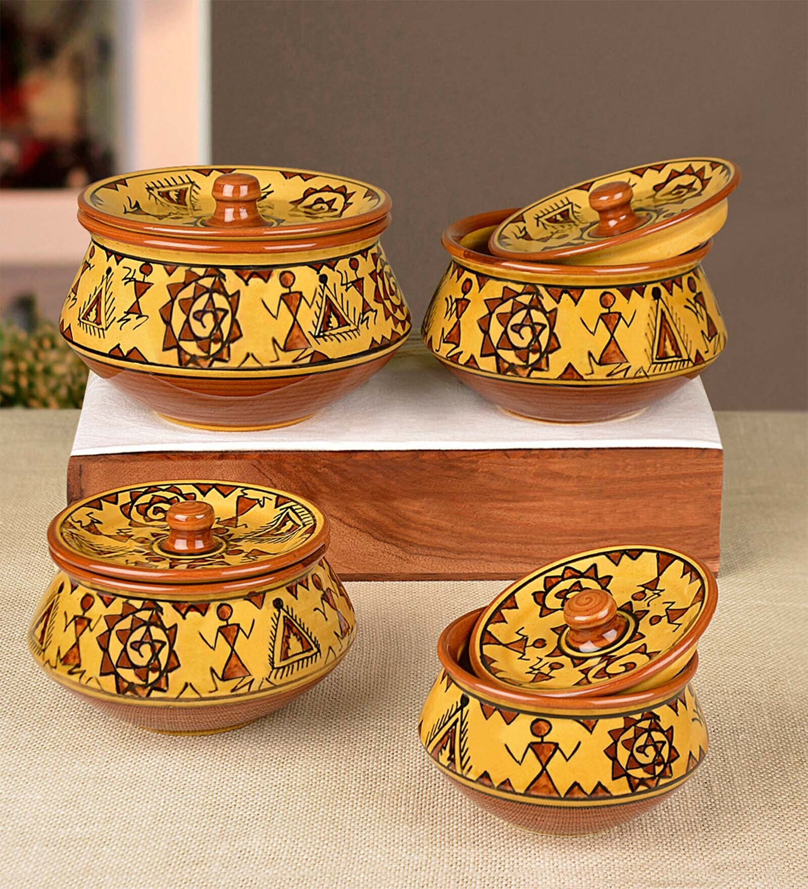 Buy Warli (Set of 4) Ceramic Serving Handi with Lid by StyleMyWay at 22 ...