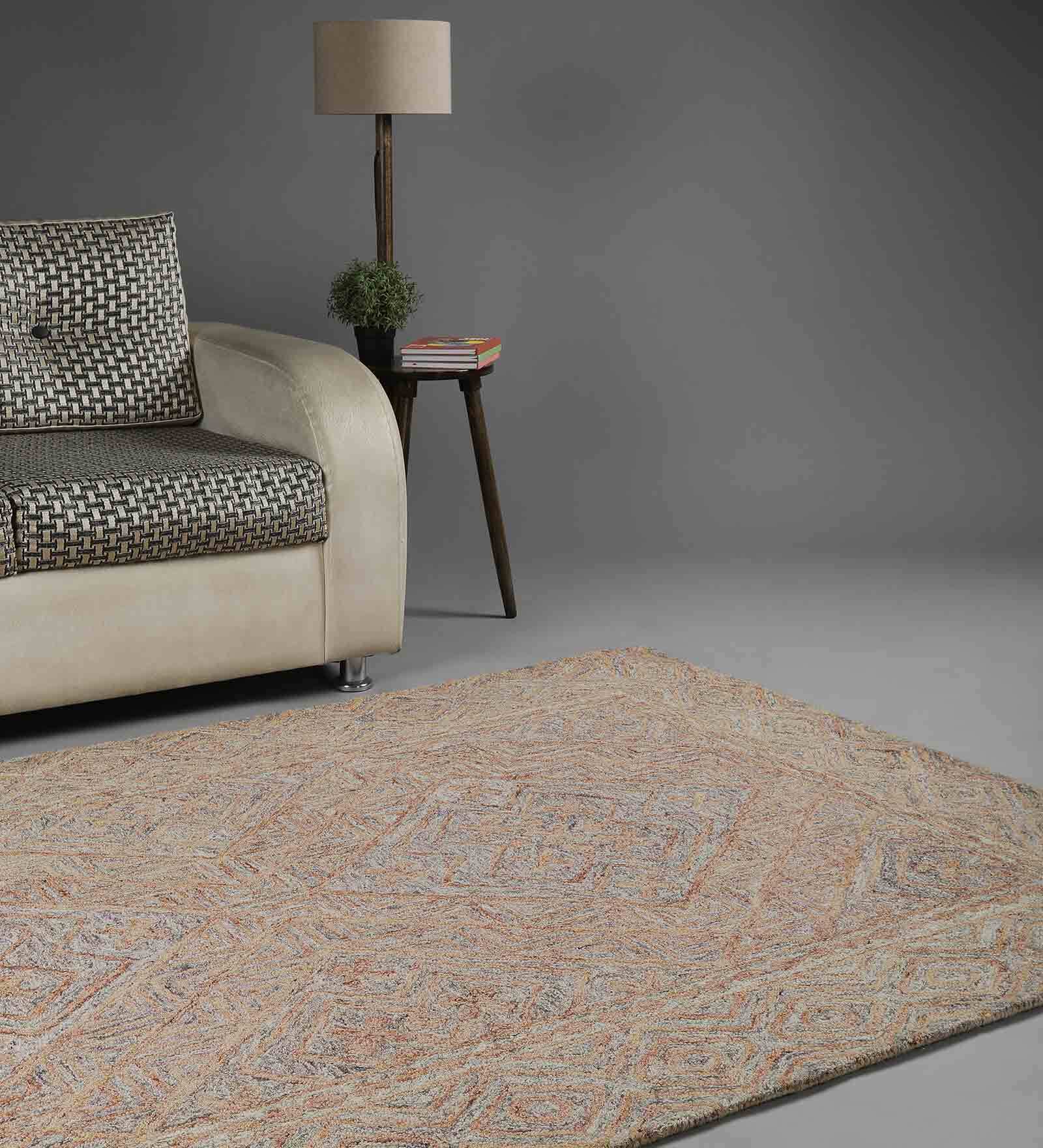 Buy Multicolor Wool Washed-out 5 x 8 Feet Hand Tufted Carpet by Sanded ...