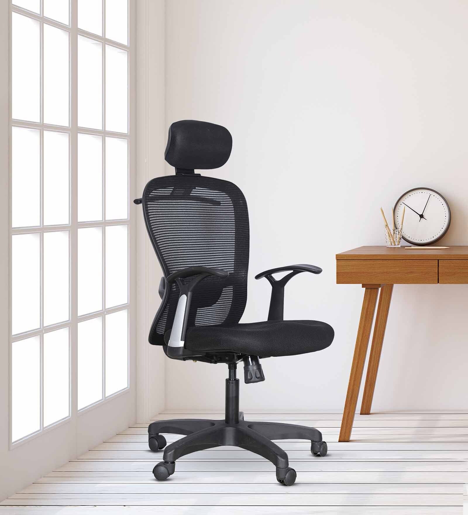 Buy Wave Breathable Mesh Ergonomic Chair in Black Colour with Headrest ...