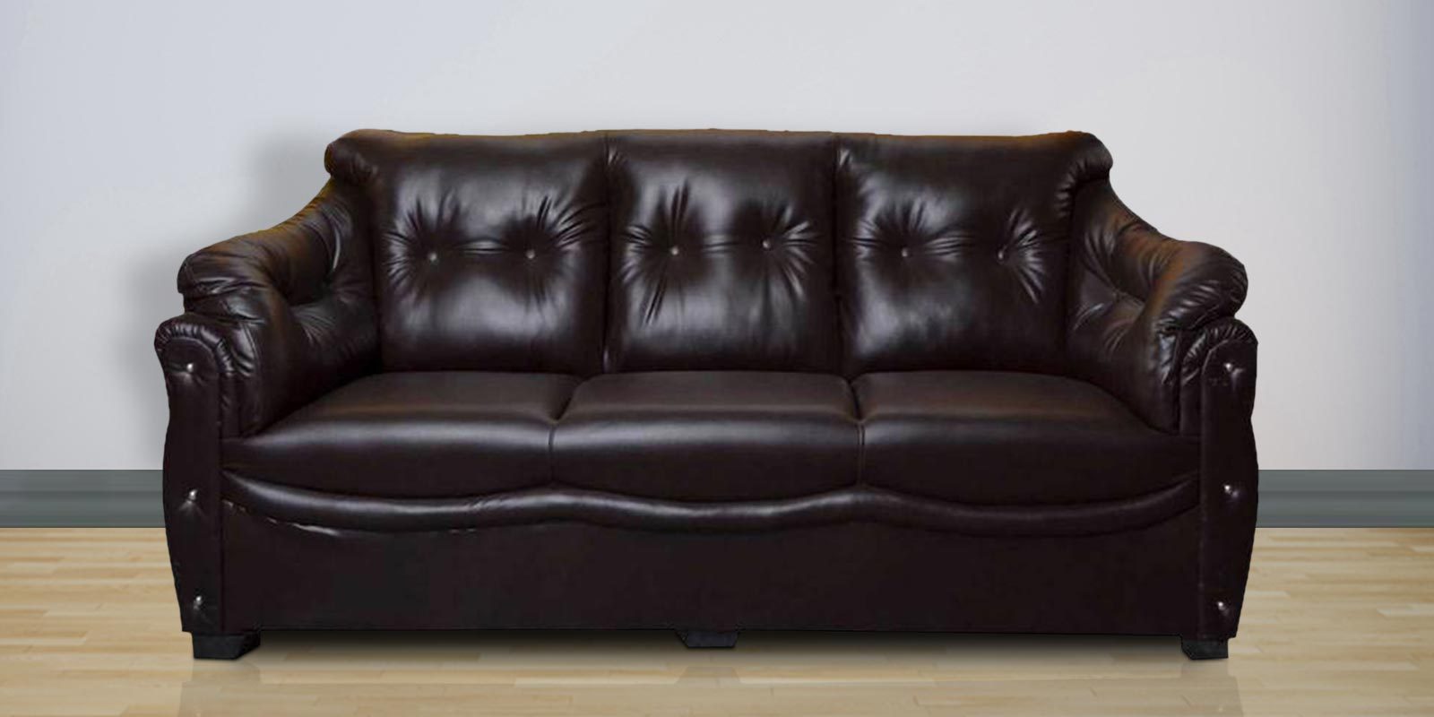 Buy Wave Three Seater Sofa in Brown Colour by Tezerac Online - 3 Seater ...