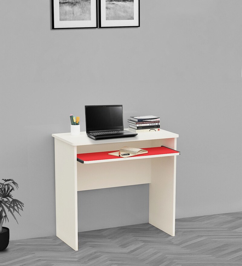 Buy Wagon Computer Table in Frosty White And Red Finish Online ...