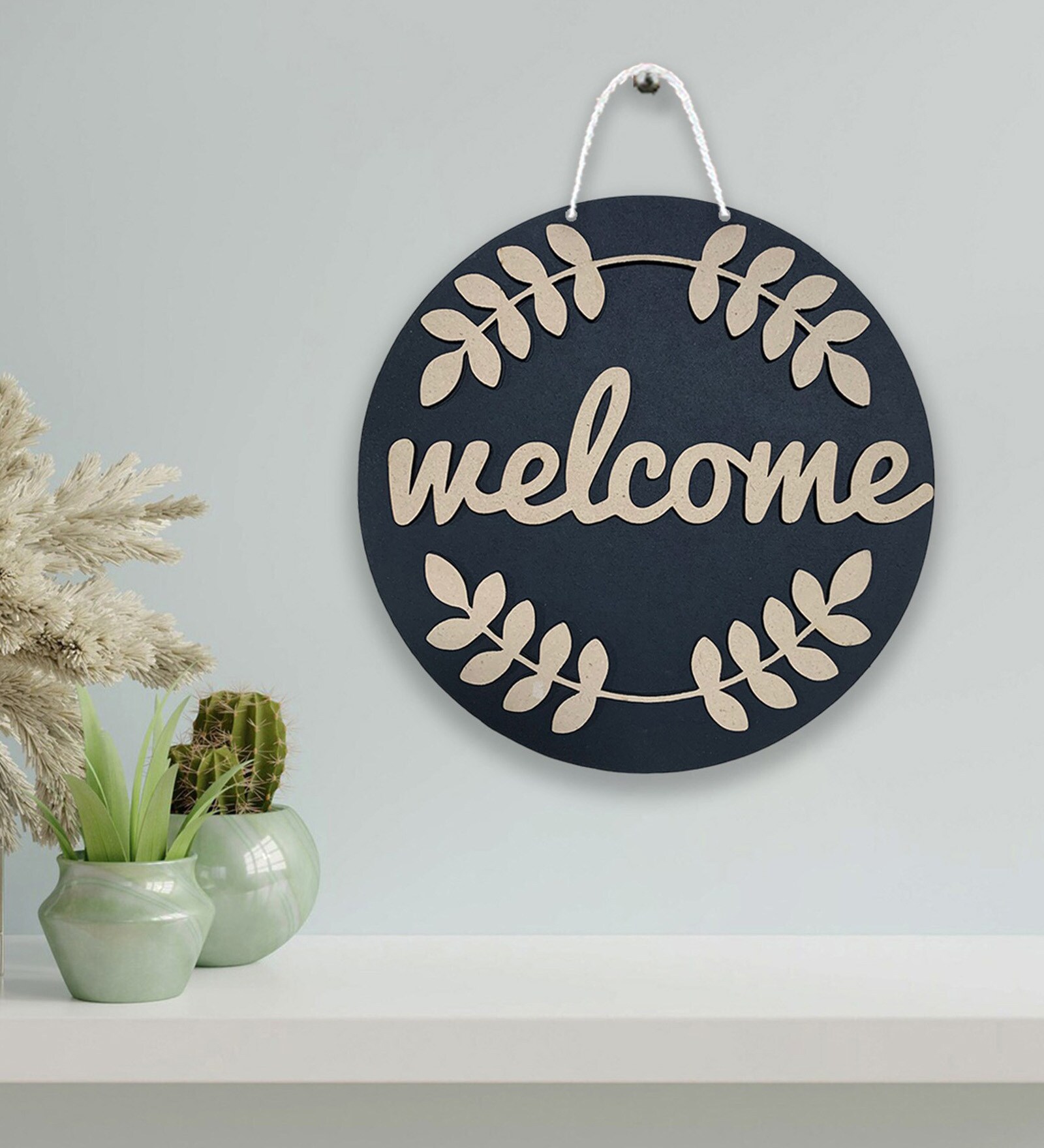 Buy Welcome With Leaf Black MDF Wall Art by Art Street at 77% OFF by ...